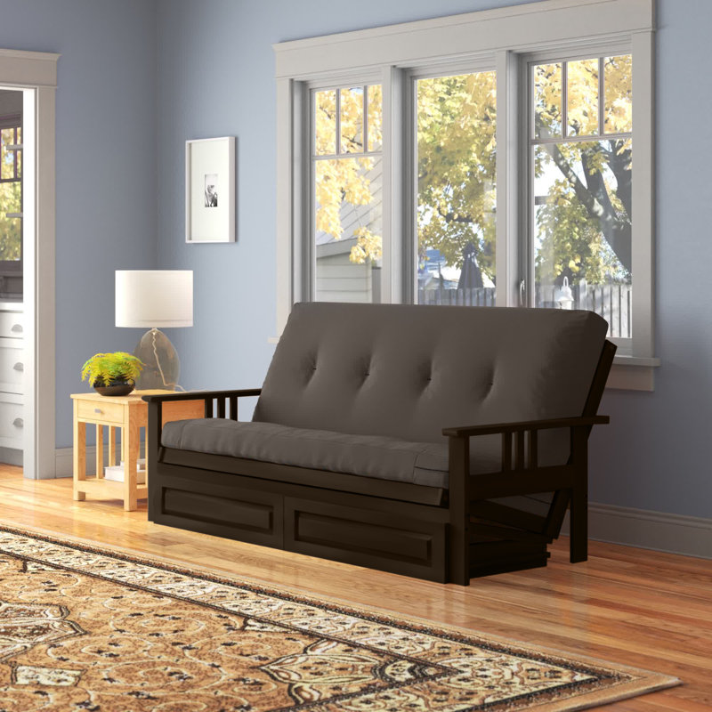 Stratford Full Futon Frame Includes Storage Drawers with Mattress The Twillery Co. Frame Color Antique White